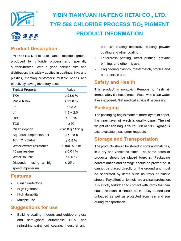 Tianyuan TYR 588 | PDF | Titanium Dioxide | Materials