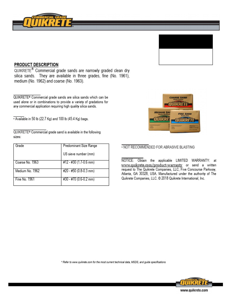 Data - Sheet-Commercial Grade Sands | PDF | Sand | Building Materials