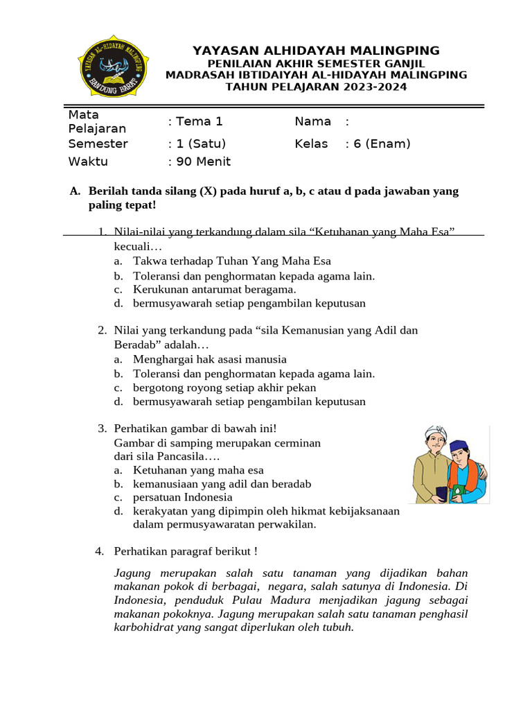 Soal Tema 1 Kelas 6 SDH Edit | PDF | Perjalanan | Kajian Bahasa Asing