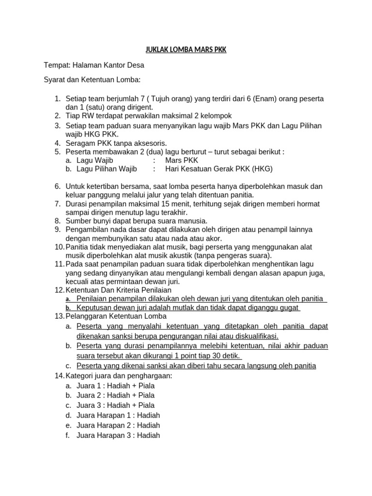 Juknis Lomba Mars PKK | PDF