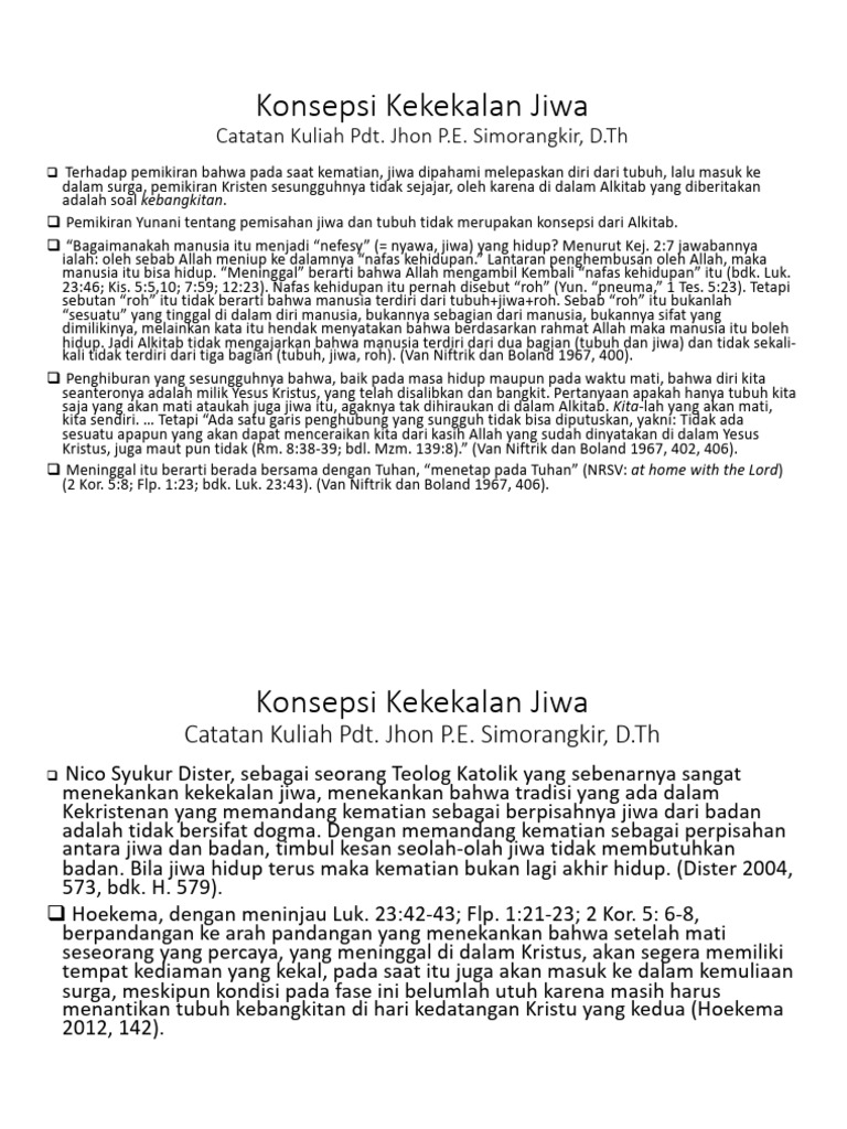 Dr. Jhon P.E. Simorangkir. 2023. Konsepsi Kekekalan Jiwa | PDF | Filsafat | Sains & Matematika