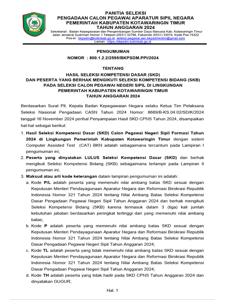 Pengumuman Hasil SKD Cpns 2024 | PDF