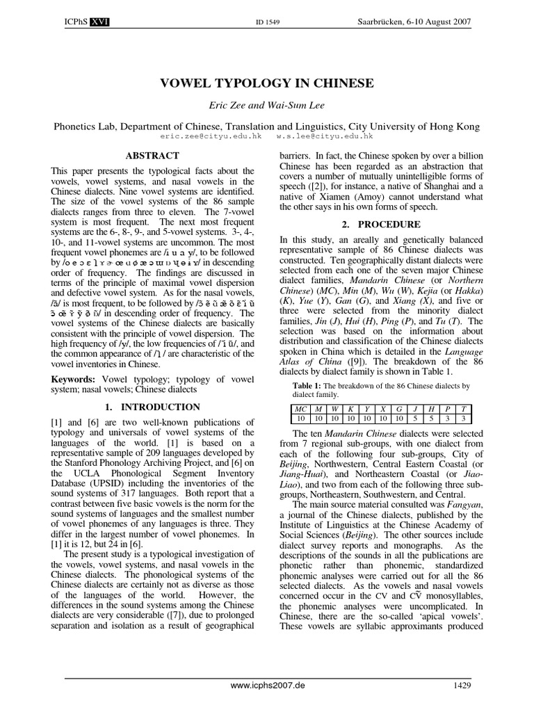 Vowel Typology in Chinese | PDF | Vowel | Mandarin Chinese