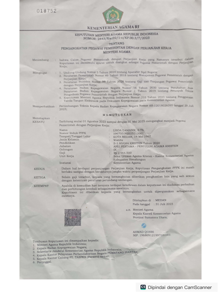 SK P3K Lisda Damanik | PDF