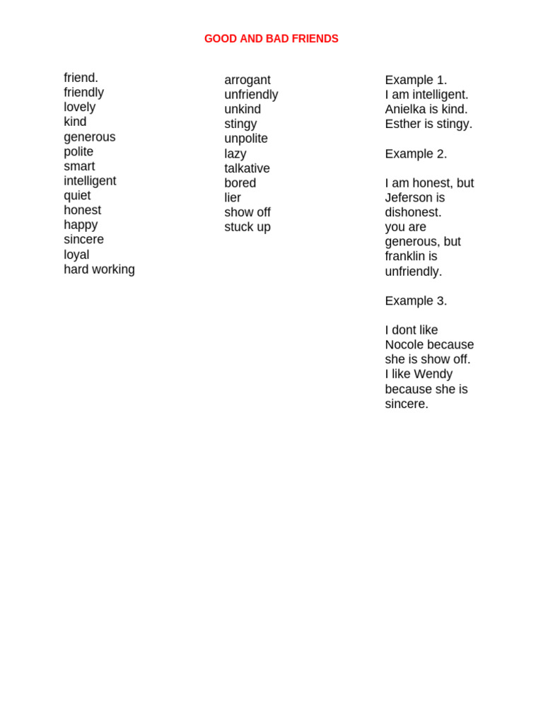 Good and Bad Friends | PDF