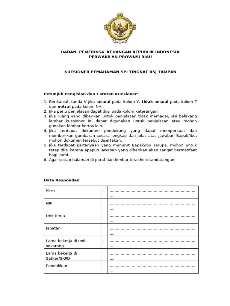 Form Kuesioner Pemahaman SPI | PDF | Karier & Perkembangan