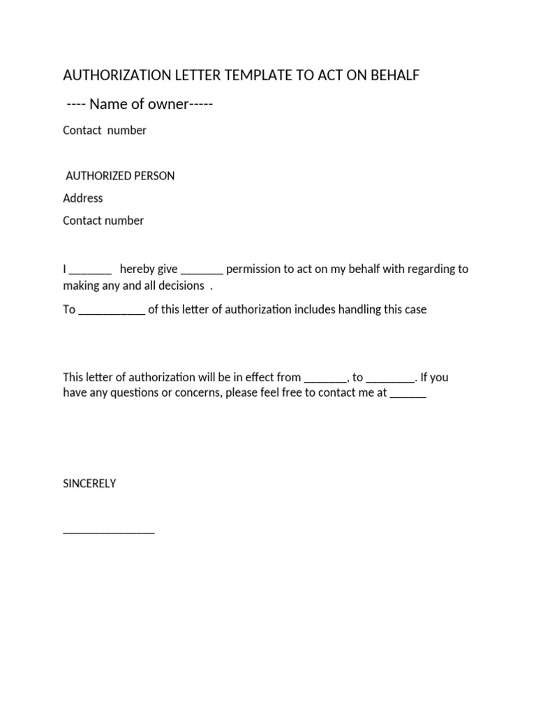 Authorization Letter Template | PDF