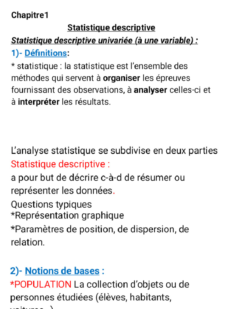 Chapitre - 1 Statistique Descriptive Univariée - Phoenix | PDF
