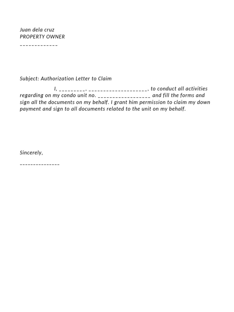 Authorization Letter For Condo | PDF