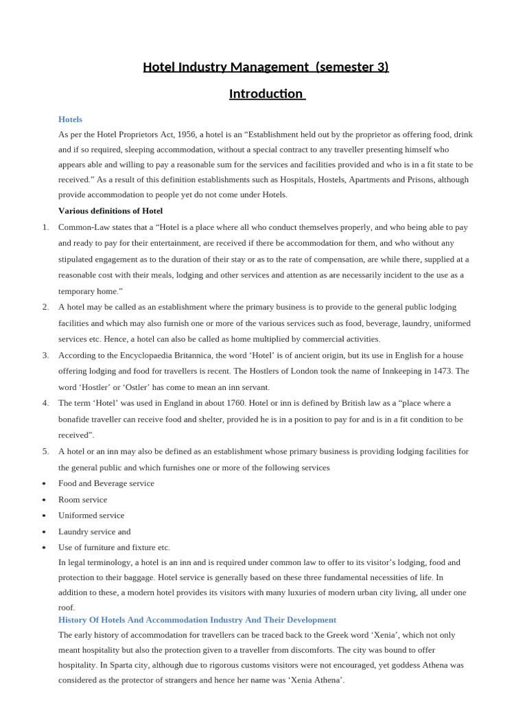 Hotel Industry Management Module 1 | PDF | Menu | Hilton Worldwide