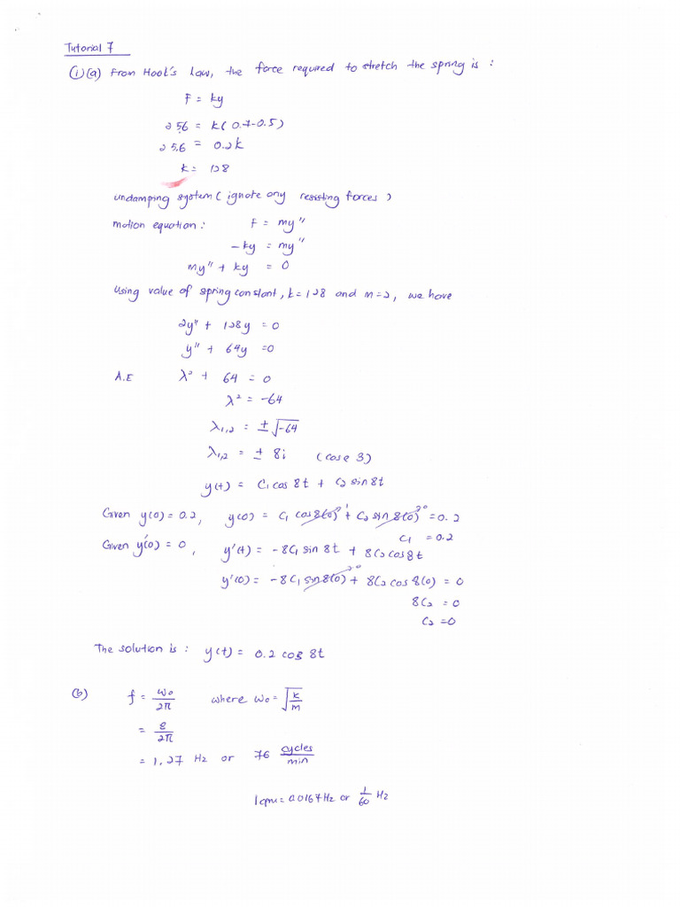 Ode Tutorial 7 Solutions Pdf