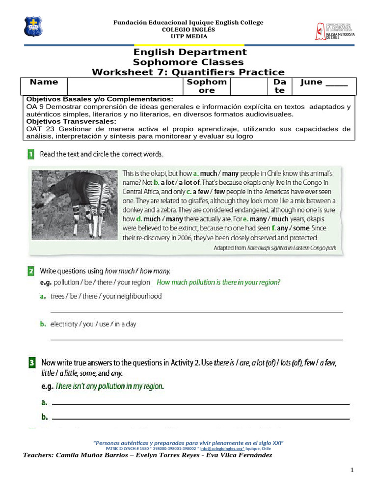 SOPHOMORE Worksheet No 7 Quantifiers | PDF | Ciencias sociales