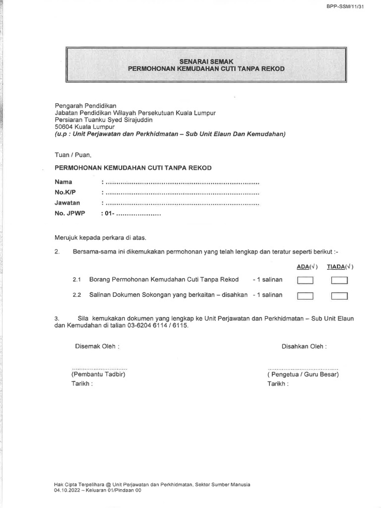 Borang CTR JPWPKL | PDF