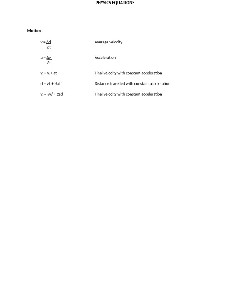 Physics Equations for Students | PDF