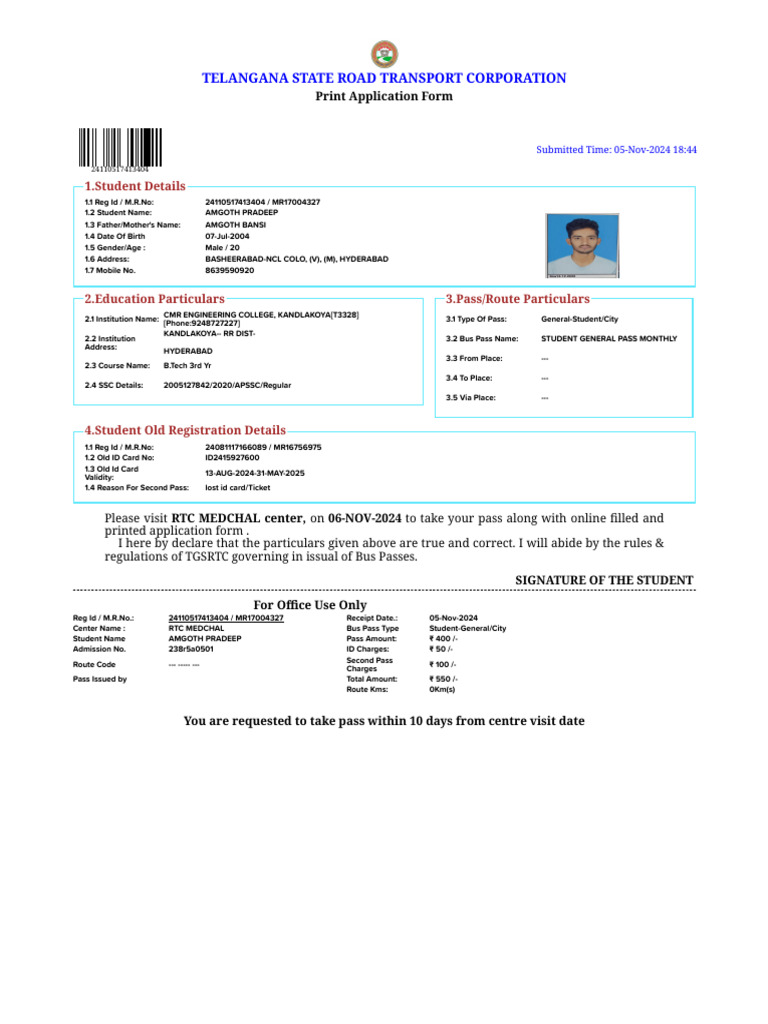 TGSRTC Bus Pass | PDF