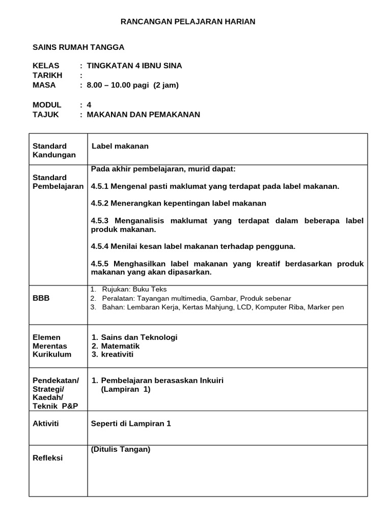 RPH SRT 2017 Makanan & Pemakanan | PDF