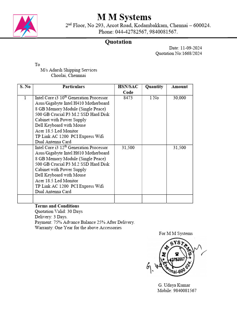 Revised Quote For Current Date Payment | PDF