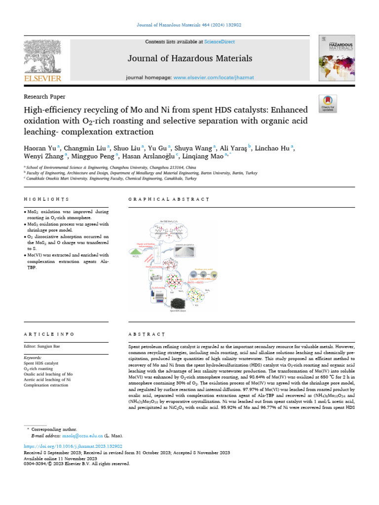 Journal of Hazardous Materials | PDF | X Ray Photoelectron Spectroscopy ...