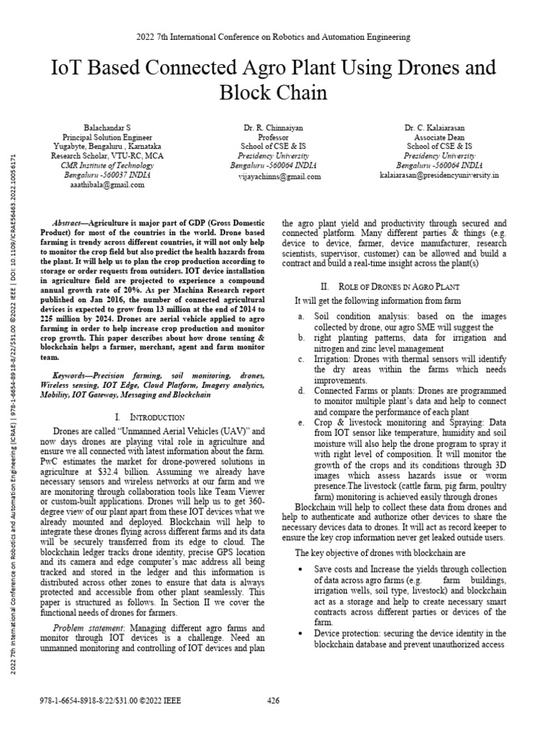 IoT Based Connected Agro Plant Using Drones and Block Chain | PDF | Internet Of Things ...