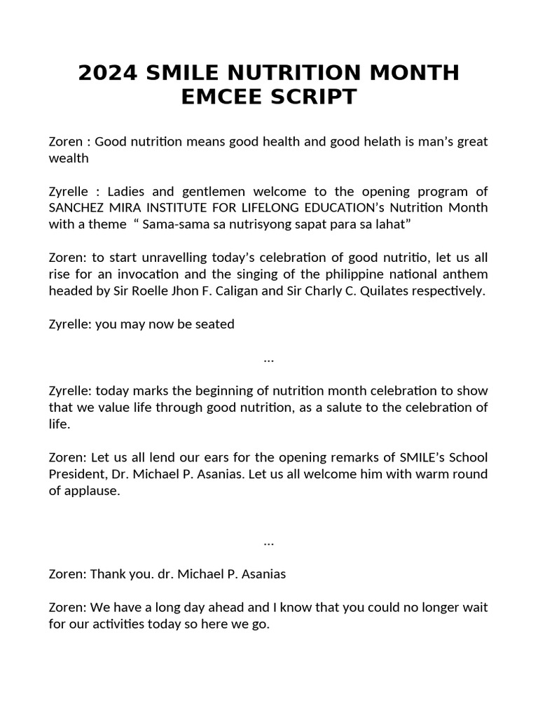 2024 Nutrition Month Emcee Script | PDF | Lifestyle