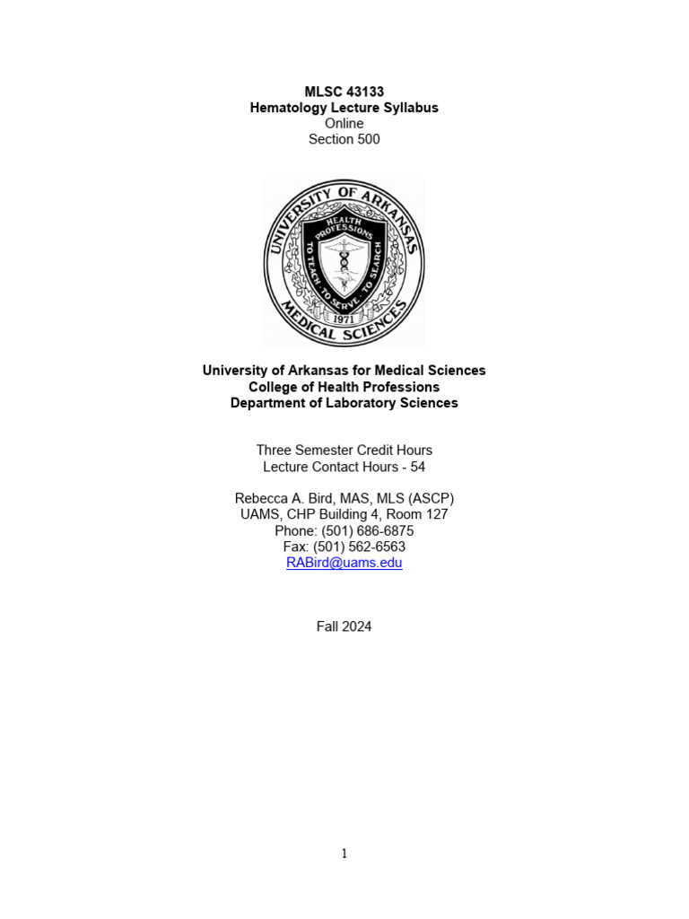 CHP MLSC 43133 Fall24 500 | PDF | Hemostasis | Coagulation