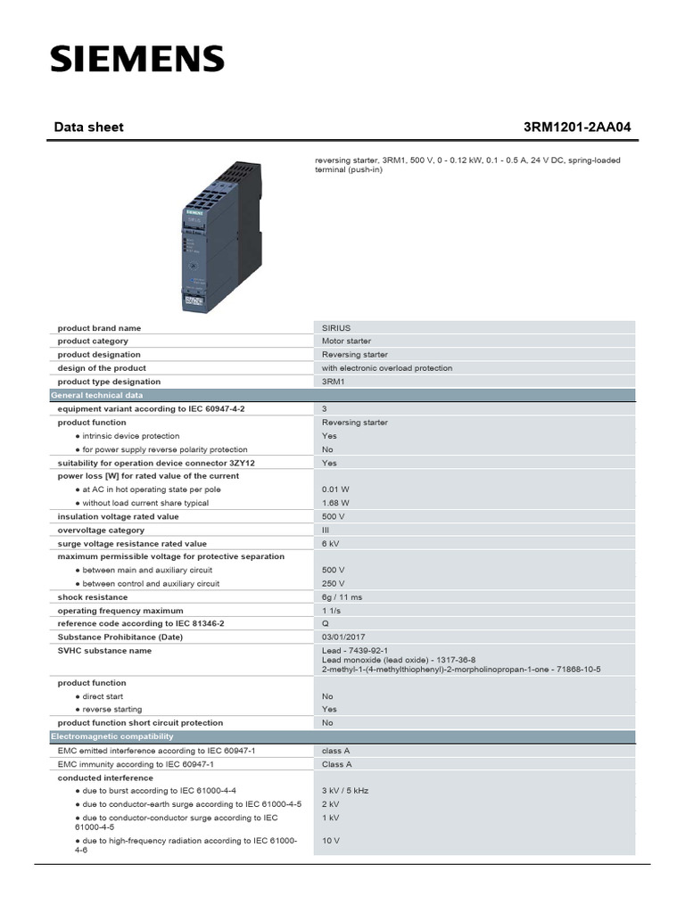 Data Sheet 3RM1201-2AA04 | PDF | Power Supply | Electromagnetic ...