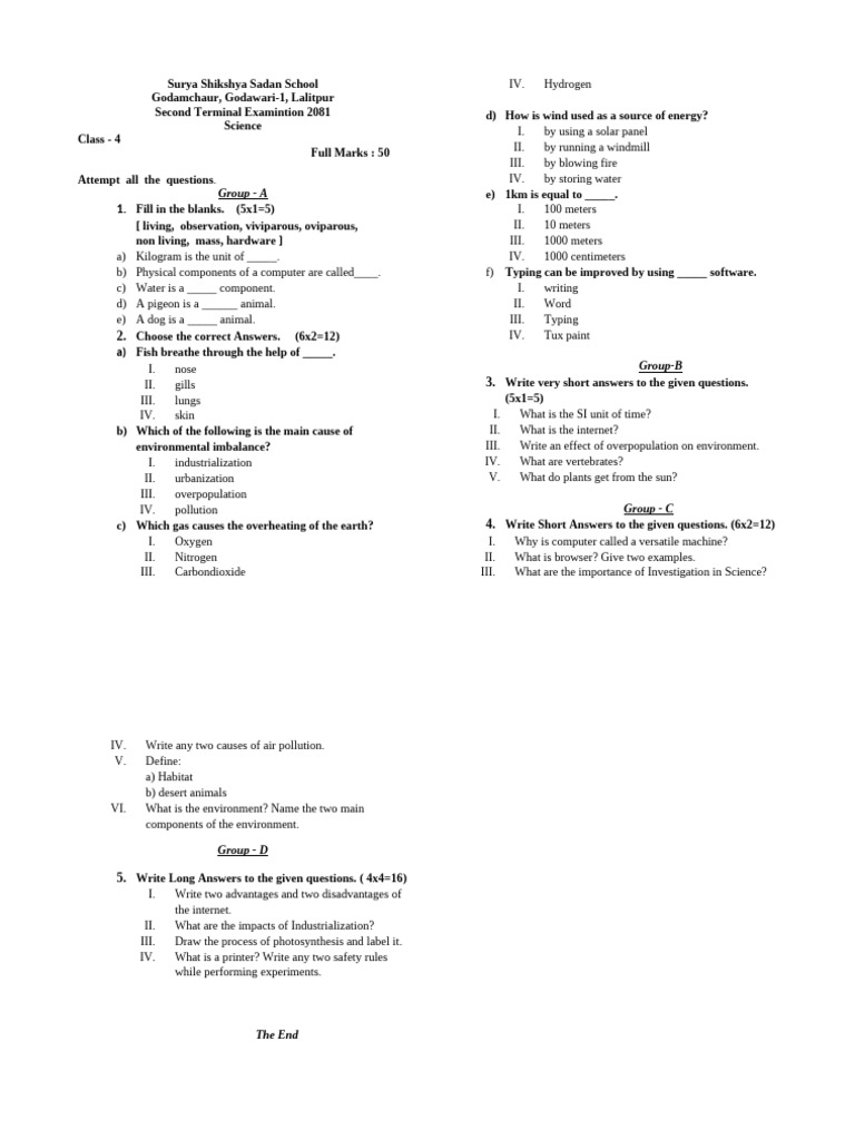 Class4 Science Second Term | PDF | Water | Natural Environment