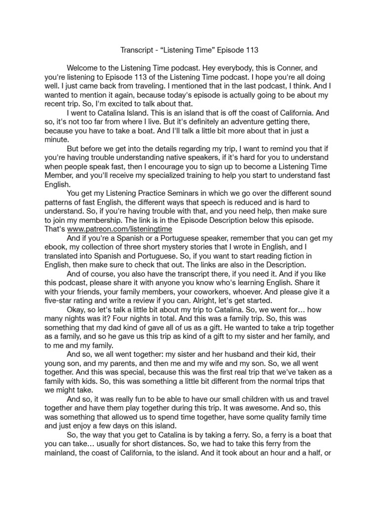 Episode 113 Transcript - Listening Time | PDF | Foreign Language Studies