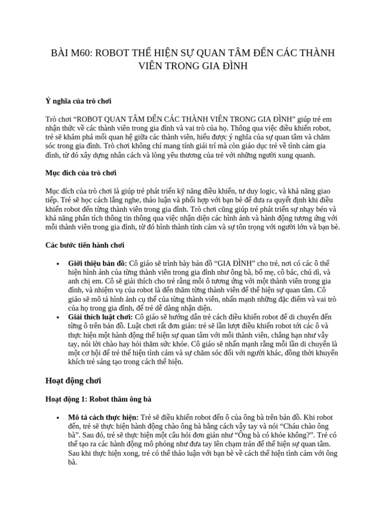 BÀI M60 - ROBOT QUAN TÂM ĐẾN CÁCTHÀNH VIÊN TRONG GIA ĐÌNH | PDF