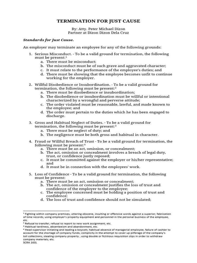 Grounds for Just Cause Termination | PDF | Employment | Labour Law