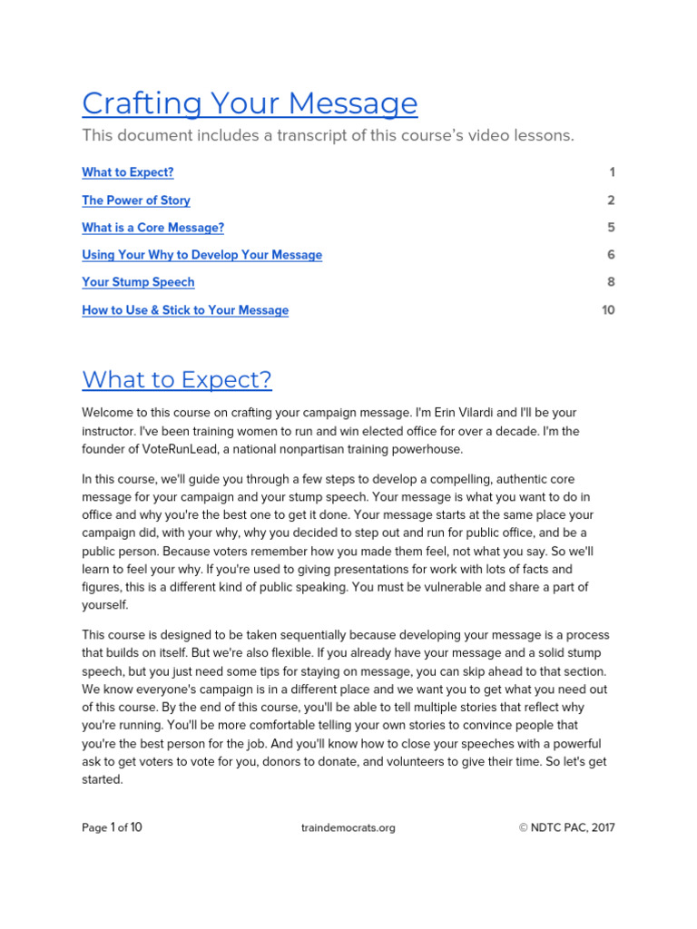 Crafting Your Campaign Message | PDF | Leadership | Feeling