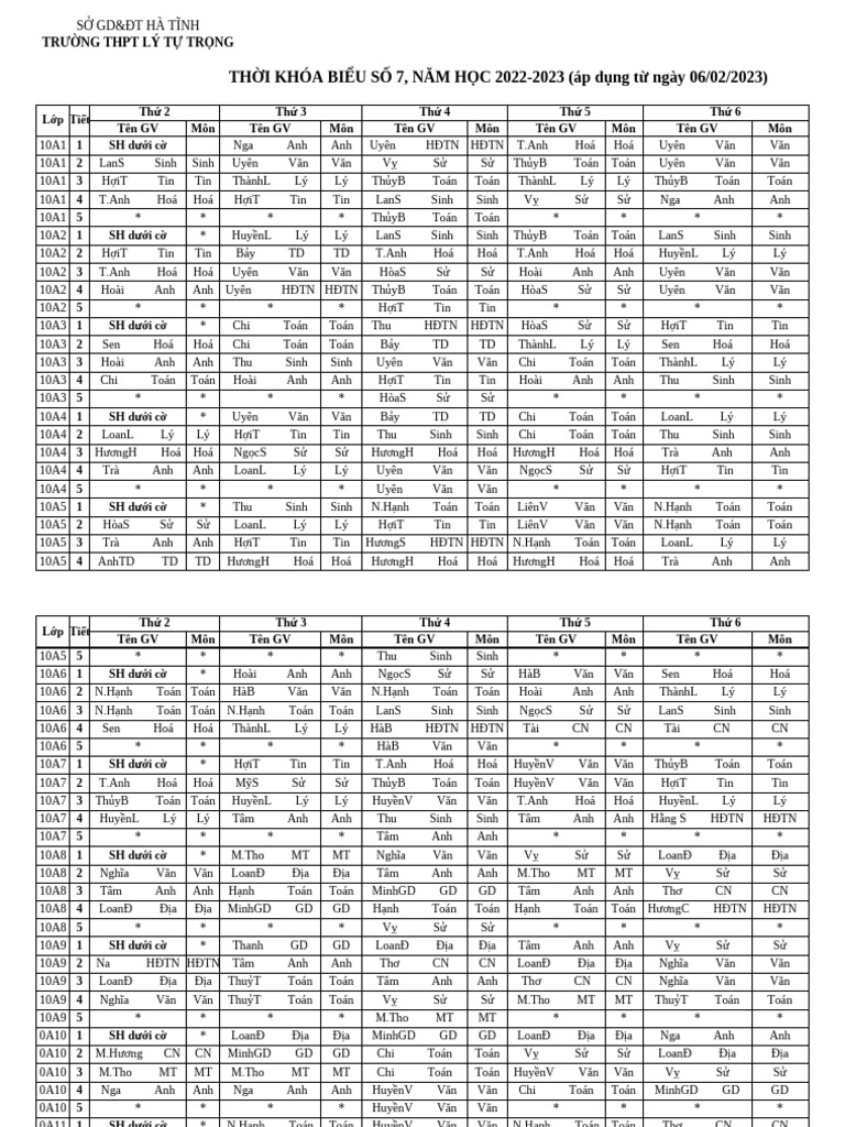 TKB-so-07-Ap-dung-tu-ngay-06.02.2023 2 | PDF