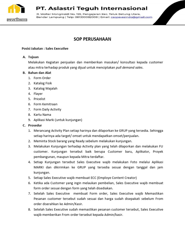 Sop Perusahaan | PDF