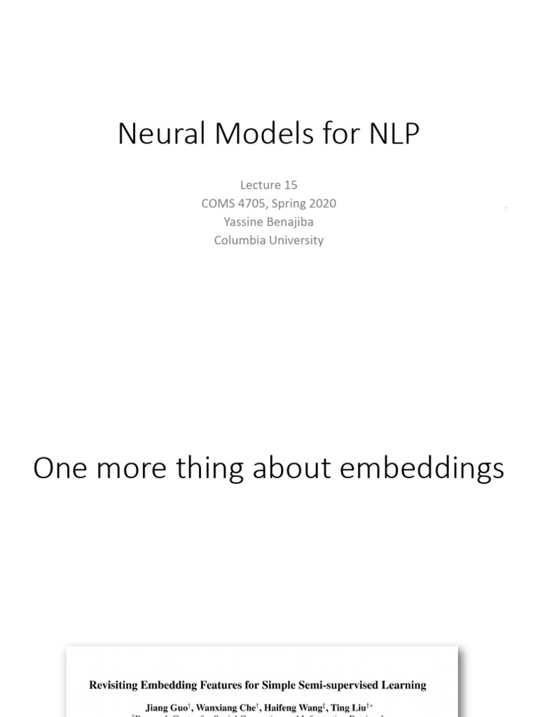 Lecture15 - Neural Models For NLP | PDF | Artificial Neural Network | Statistical Classification