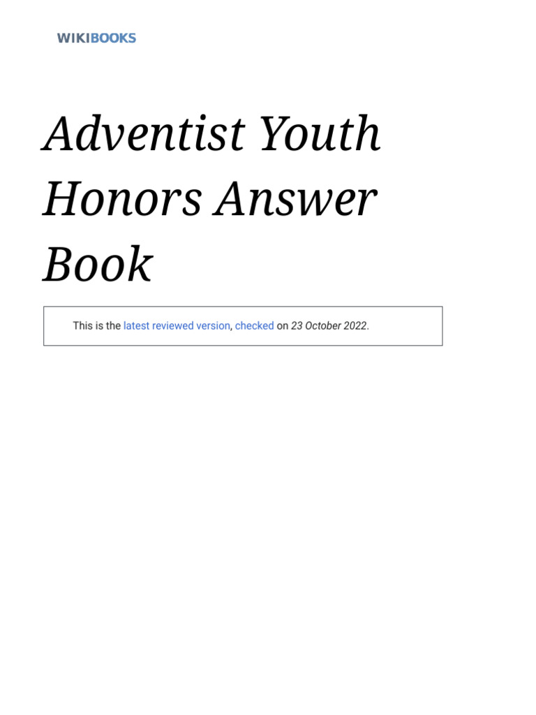 Adventist Youth Honors Answer Book - Wikibooks, Open Books For An Open ...