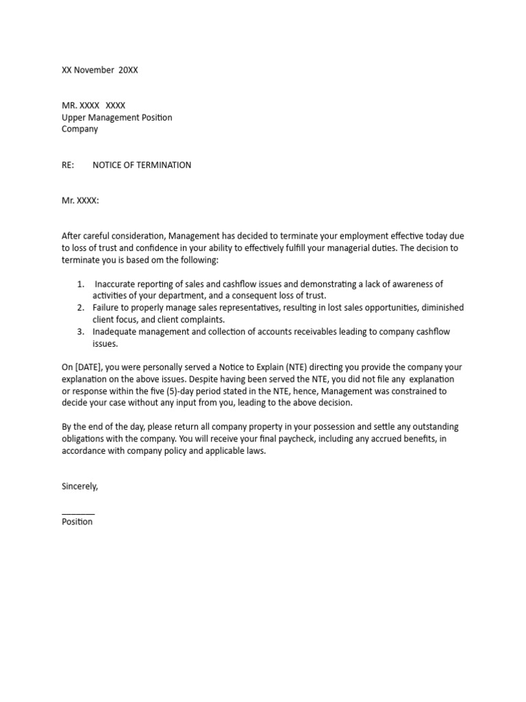 Termination Notice for Loss of Trust | PDF