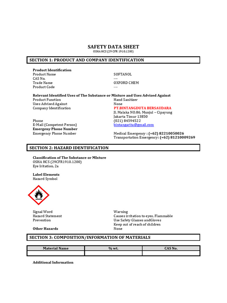 Softanol - Oxford Chem - Bintangduta Bersama | PDF | Toxicity ...