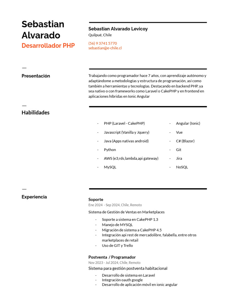 CV Sebastian Alvarado Programador PHP | PDF | Mi sql | Informática