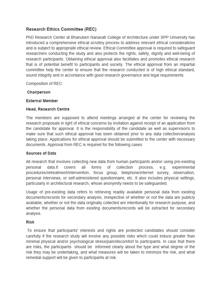 Research Ethics Committee Application Form | PDF | Informed Consent | Institutional Review Board