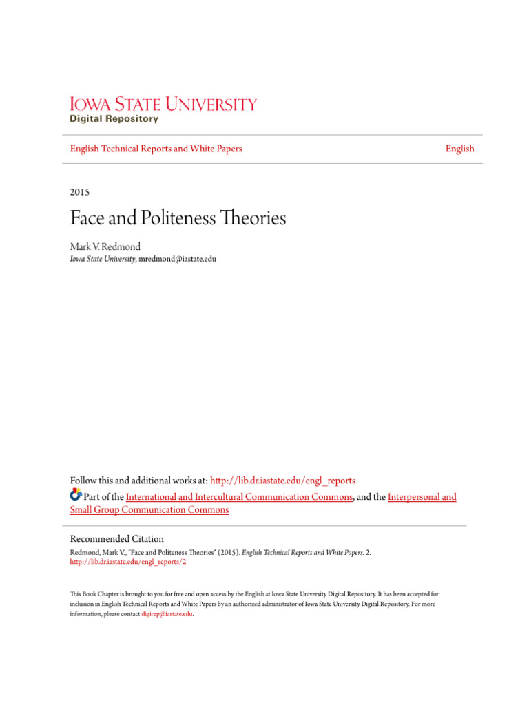 Face and Politeness Theories | PDF | Social Psychology | Psychological ...