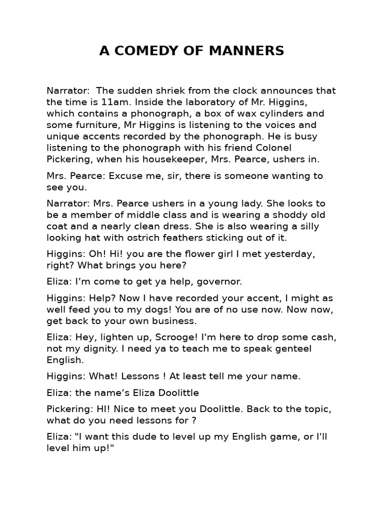 a comedy of manners | PDF | Pygmalion (Play)