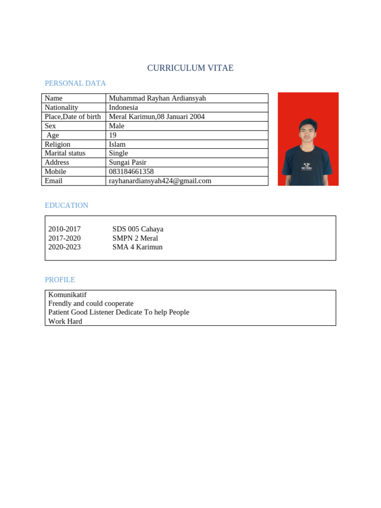 CV Rayhan Word | PDF