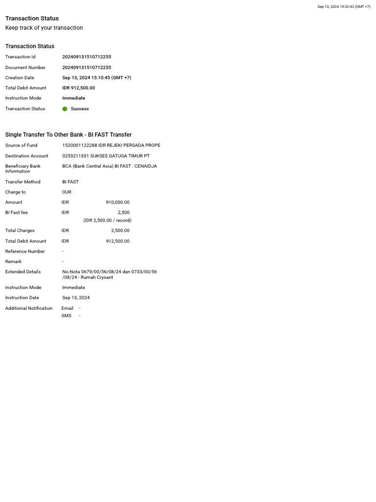 Successful BI FAST Transfer Details | PDF