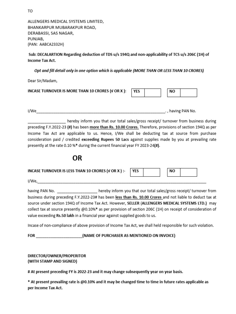 TDS Declaration for Income Tax Compliance | PDF | Finance & Money Management