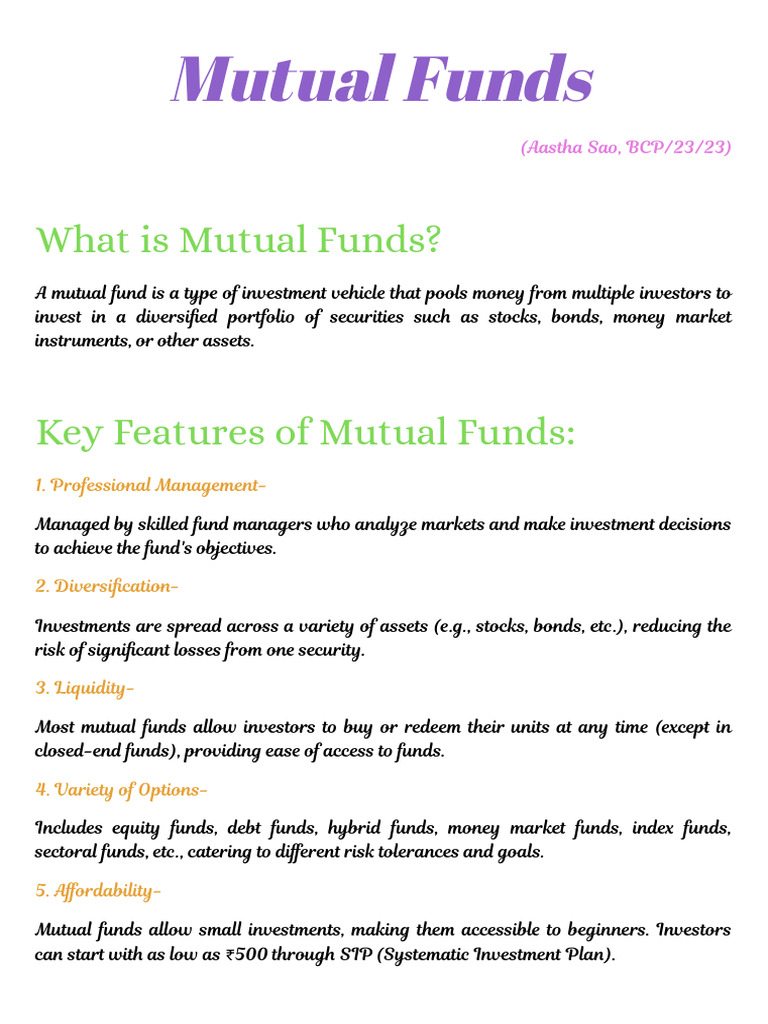 Notes on mutual funds | PDF | Investment Fund | Investing