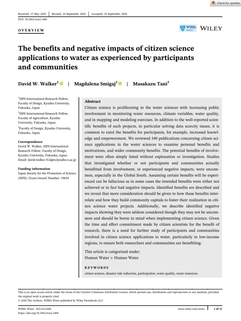 Citizen Science in Water: Benefits & Impacts | PDF | Science | Incentive