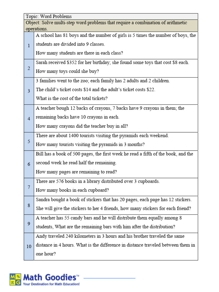 Multi-Step Word Problem Solutions | PDF
