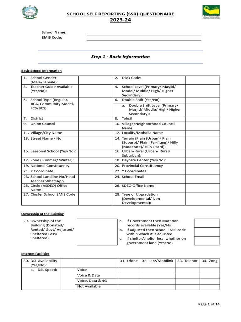 SSR Questionaire (Official) | PDF | Learning Disability | Dyslexia