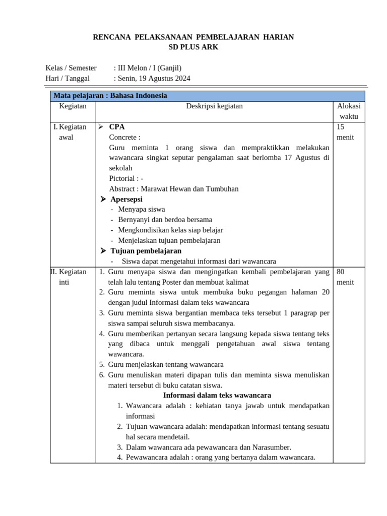 RPPH 3 Melon 19-24 Agustus 2024 | PDF | Karier & Perkembangan