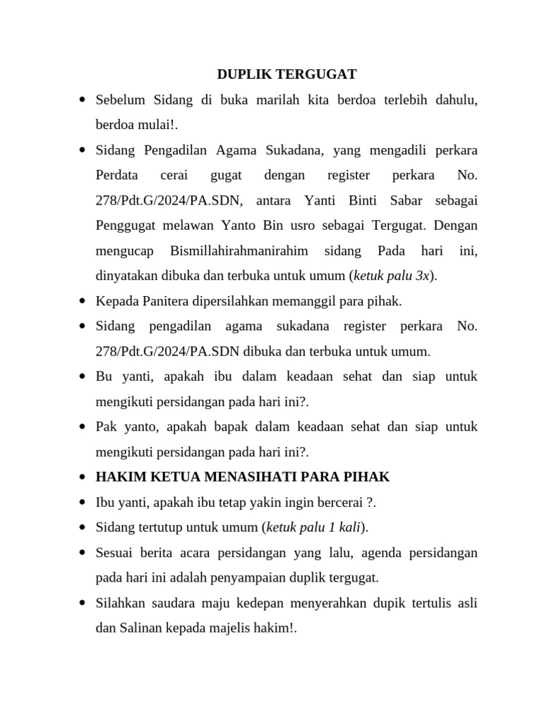 Duplik Tergugat | PDF